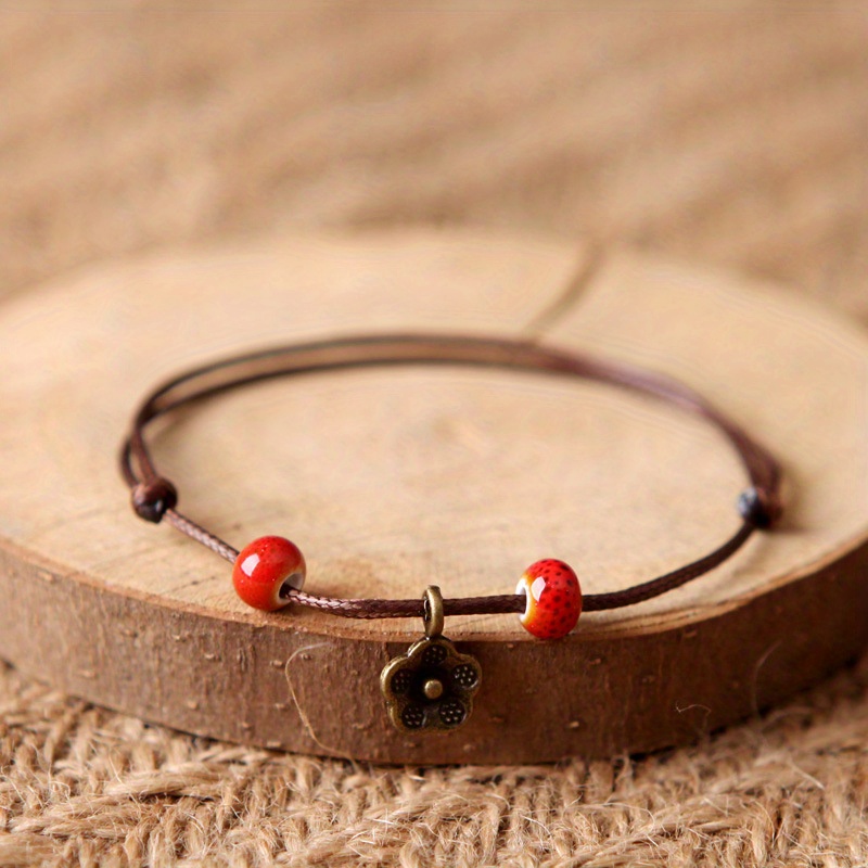 Simple Small Flower Shape Pendant Pu Leather Dainty Bracelet - Temu Canada