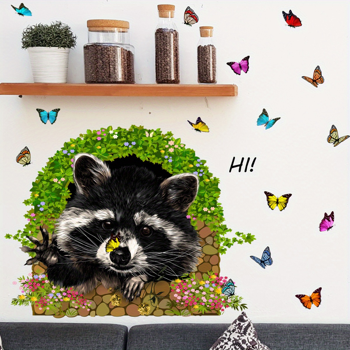 Raccoon Butterfly Floret Cartoon Wall Stickers Children's - Temu Canada