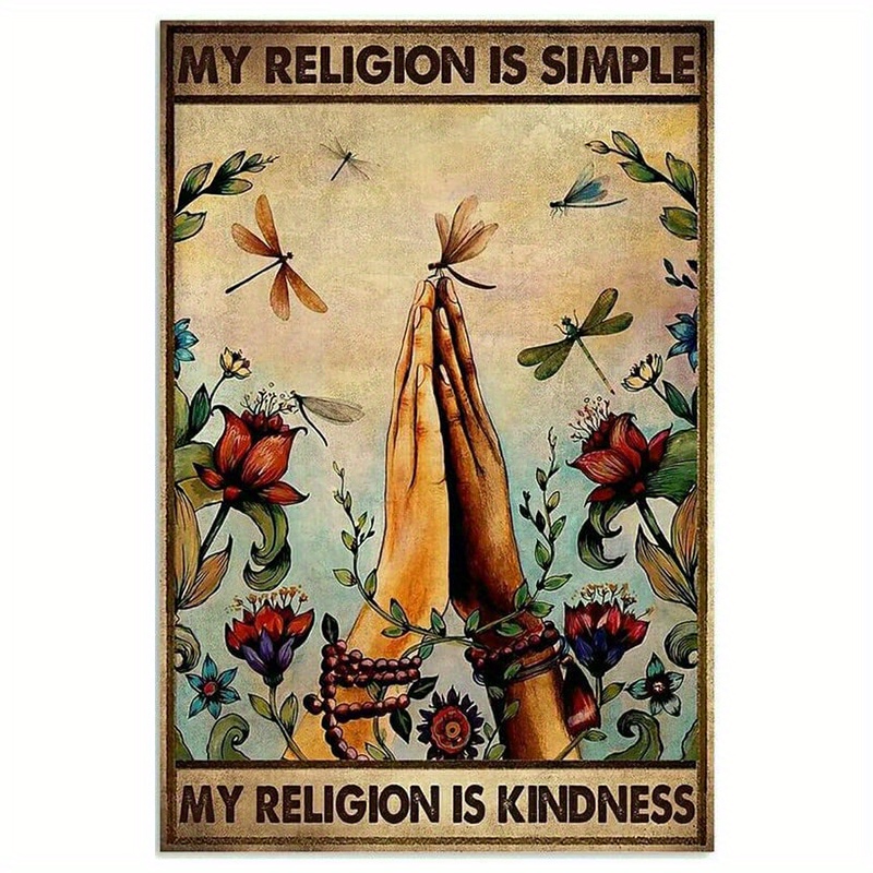 1pc The Hand Of Love Metal Tin Sign My Religion Is Simple My Religion ...