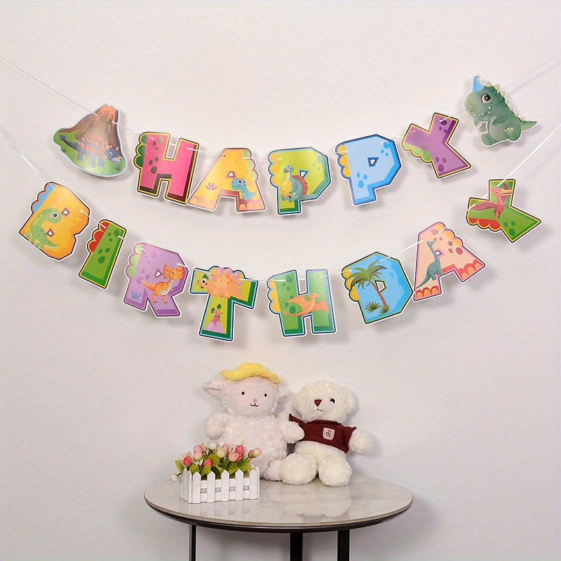 cartoon dinosaur birthday pull flag paper party - Temu Ireland