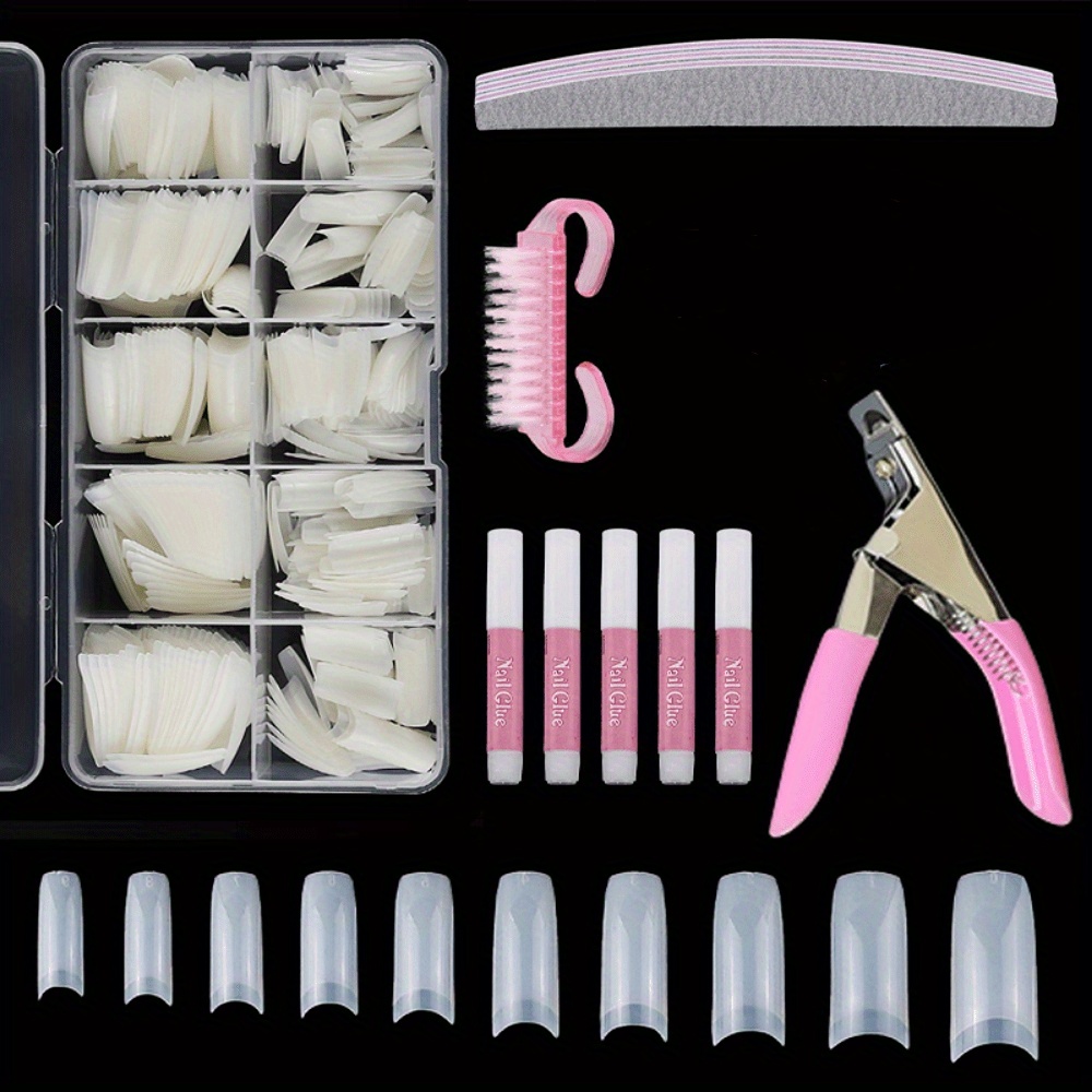 500pcs Almond Shaped Acrylic Nail Tips With 5 Pcs Nail Glues Nail ...