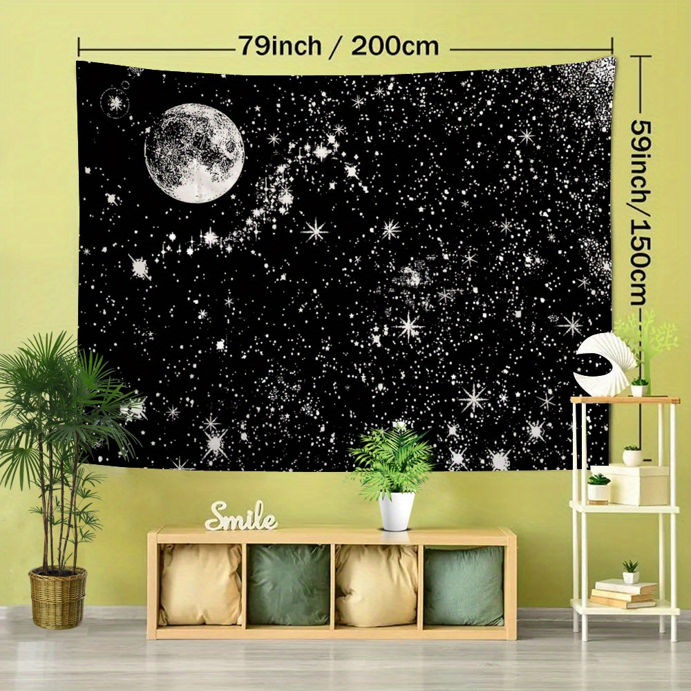 Black White Tapestry Starry Night Mountain Tapestries Room - Temu