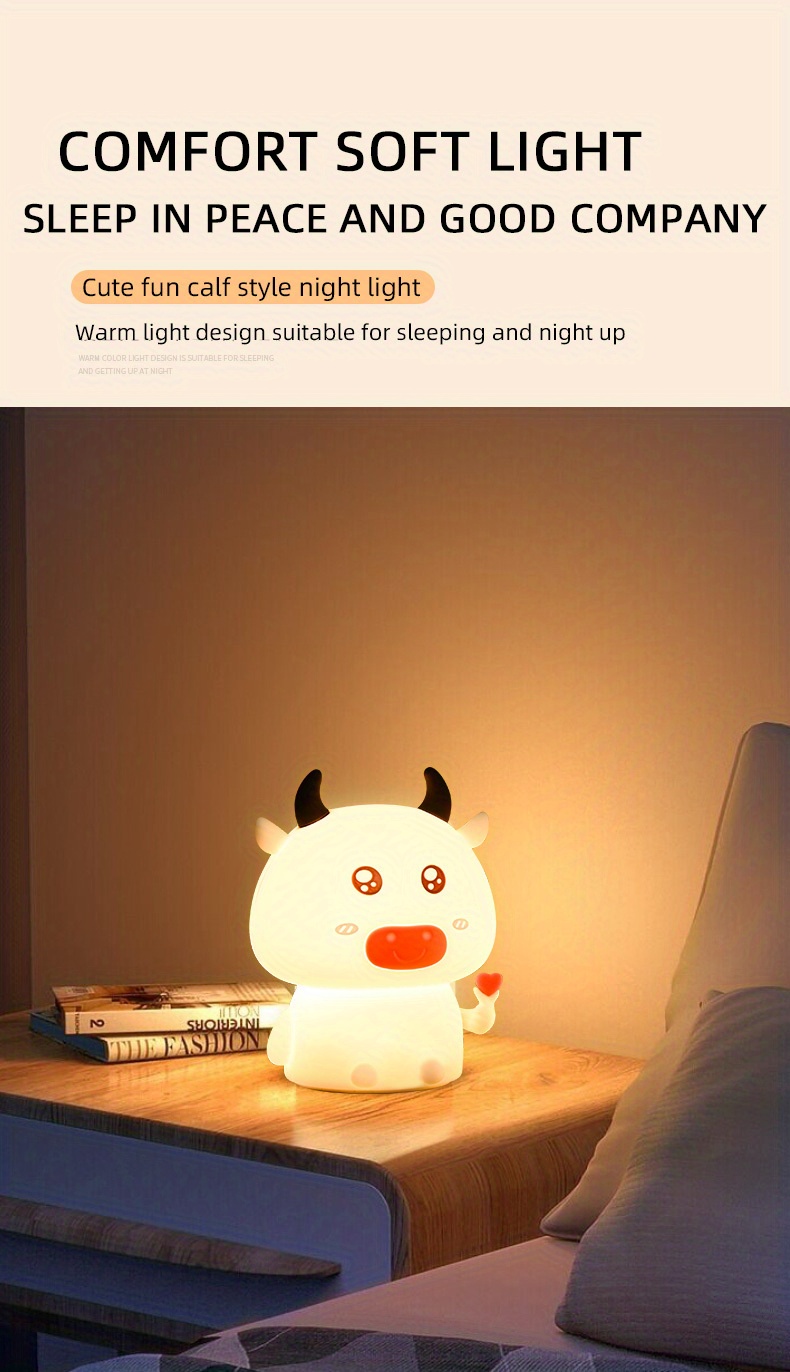 silicone cute cow night light color changing led table lamp - Temu New ...