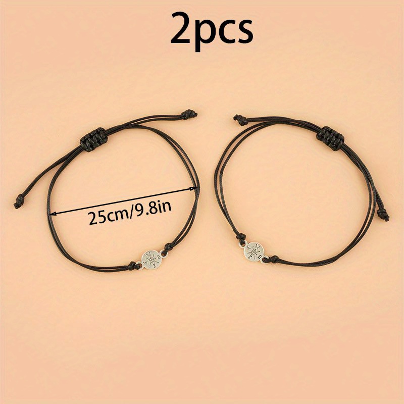 2pcs Creative Compass Bracelets Braided Adjustable Bracelet Jewelry ...