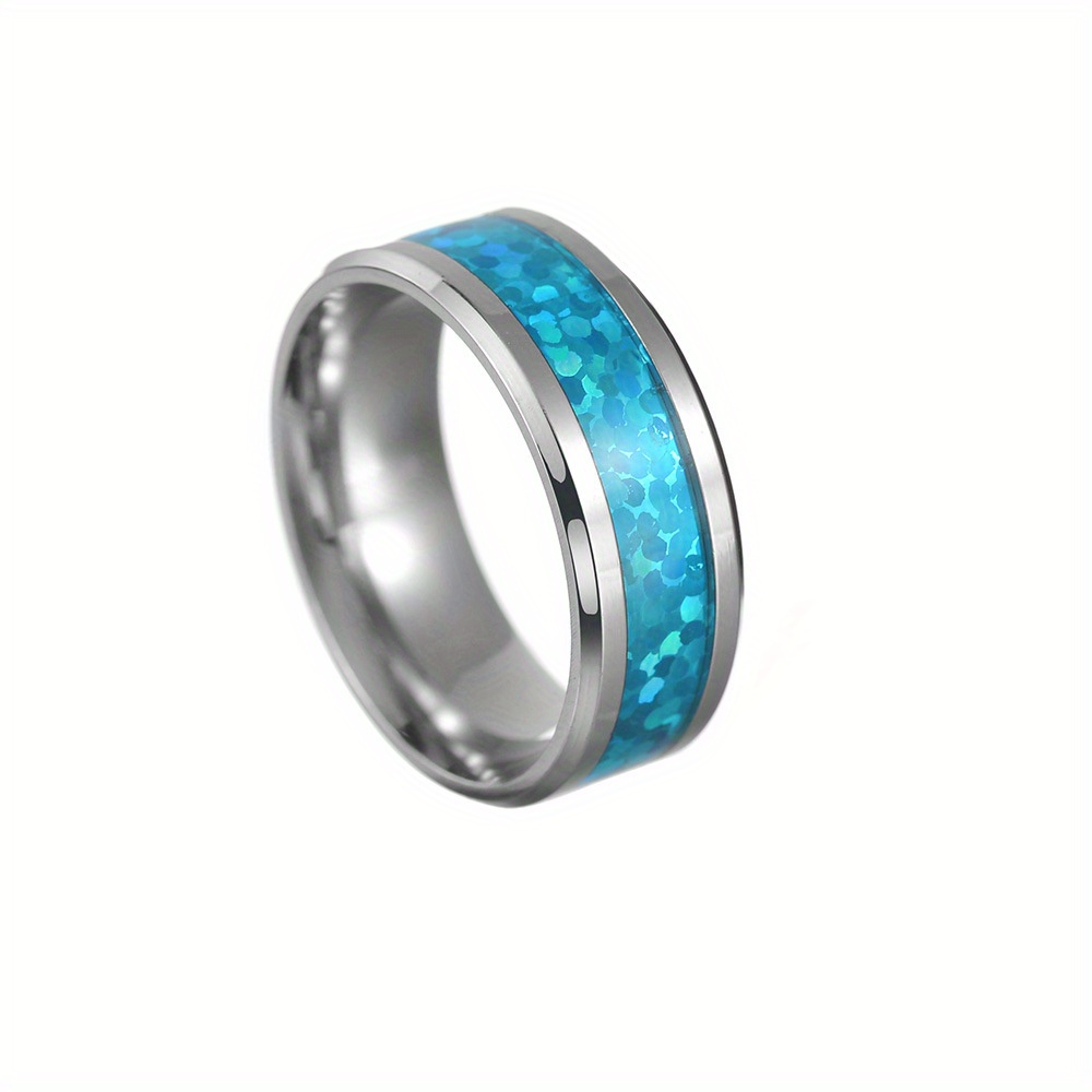 Rings Men Stainless Steel Ring Blue Fire Synthetic Opal - Temu United ...