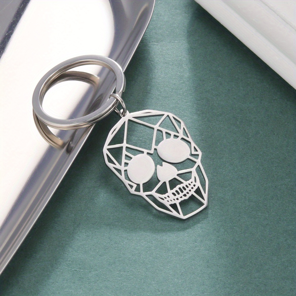 Punk Skull Keychain For Men Stainless Steel Hollow Skeleton Gothic ...