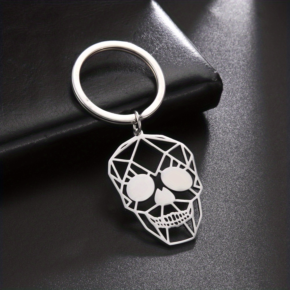 Punk Skull Keychain For Men Stainless Steel Hollow Skeleton Gothic ...