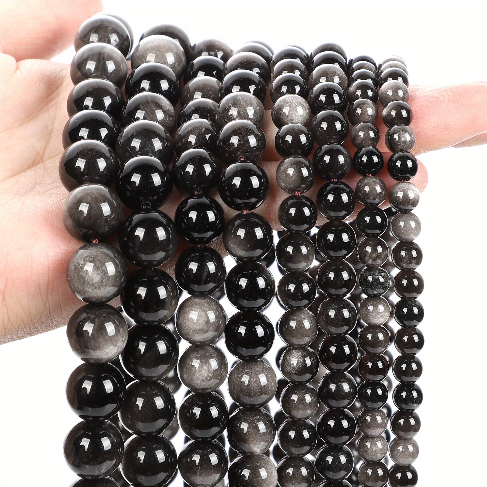 black gradient obsidian natural stone beads charm - Temu Australia