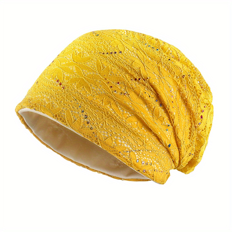 Yellow Lace Flower White Beanie Lightweight Skull - Temu New Zealand