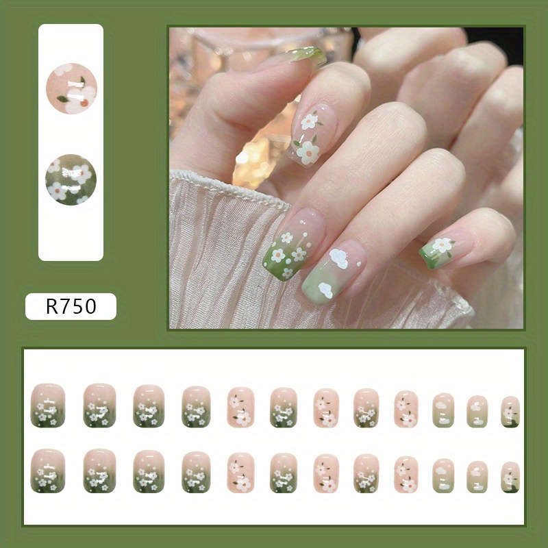 Glossy Medium Square Nails Spring Green Ombre Press - Temu Australia