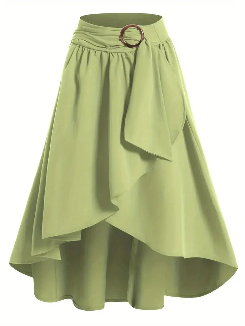 Solid Asymmetrical Hem Skirts Elegant Ruched Slim Waist Skirts Womens Clothing Temu