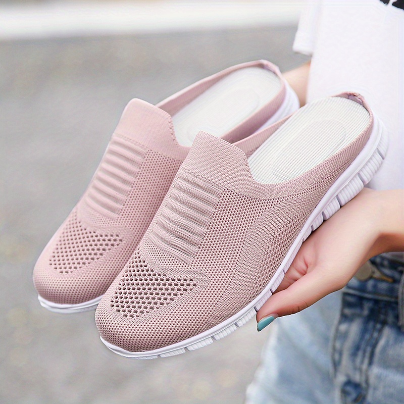 Women's Flying Woven Mules Sneakers Closed Toe Anti Slip Flat Shoes ...