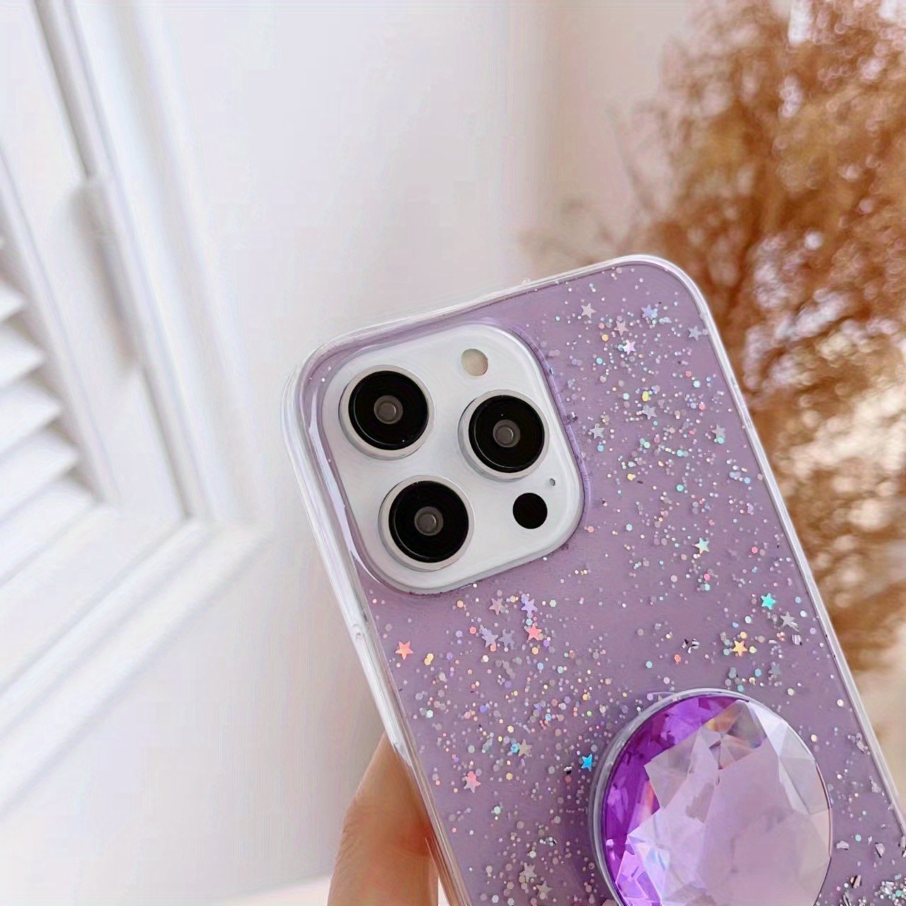 Protect Iphone A Stylish Purple Crystal Stand Phone Case! - Temu Norway