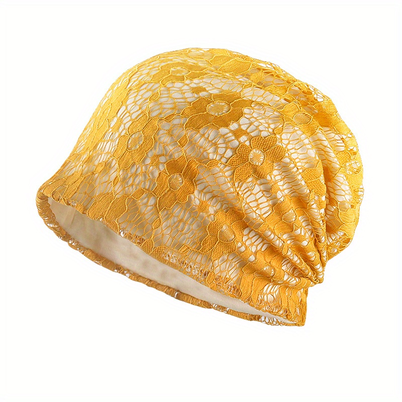 Yellow Lace Flower White Beanie Lightweight Skull - Temu New Zealand