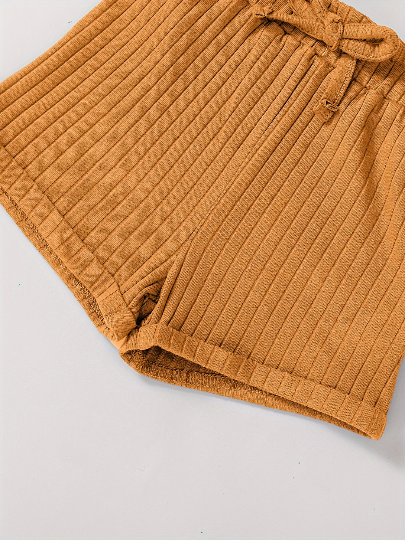 Girls Ribbed Button Tank Top Roll Hem Bow Front Shorts Set - Temu ...