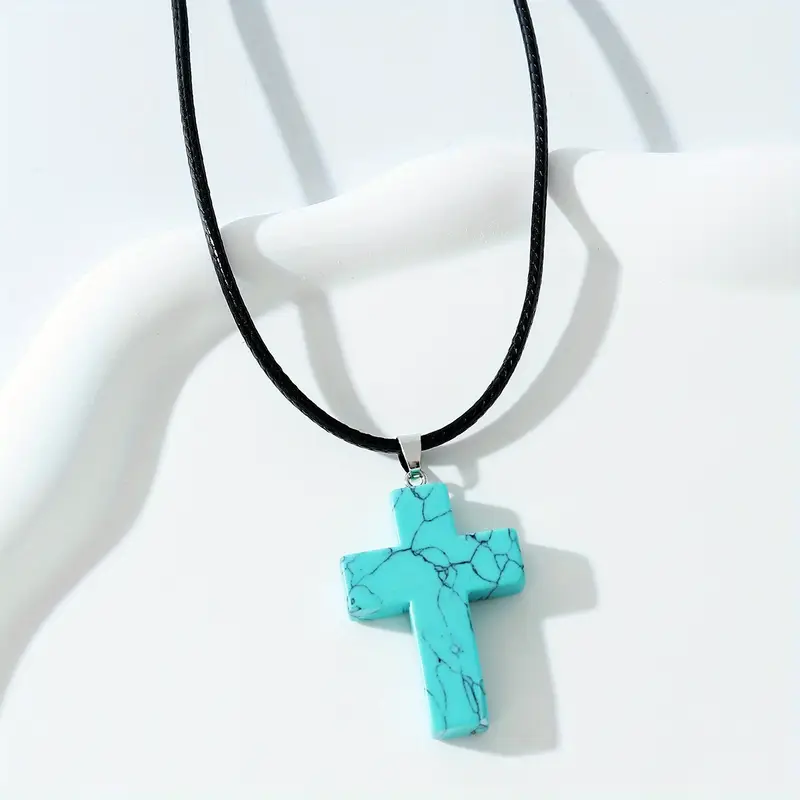 Minimalist Style Turquoise Cross Pendant Necklace Women Temu Australia