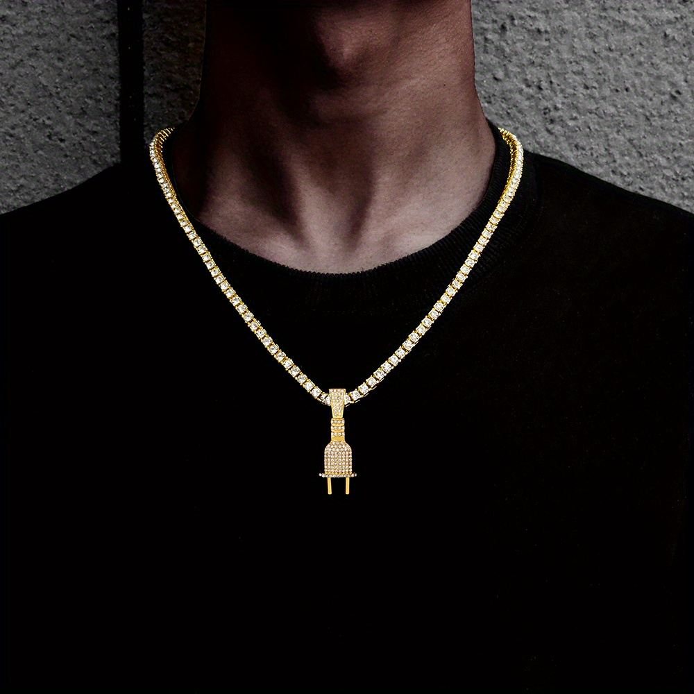 iced wire plug pendant necklace men women charm full - Temu Australia