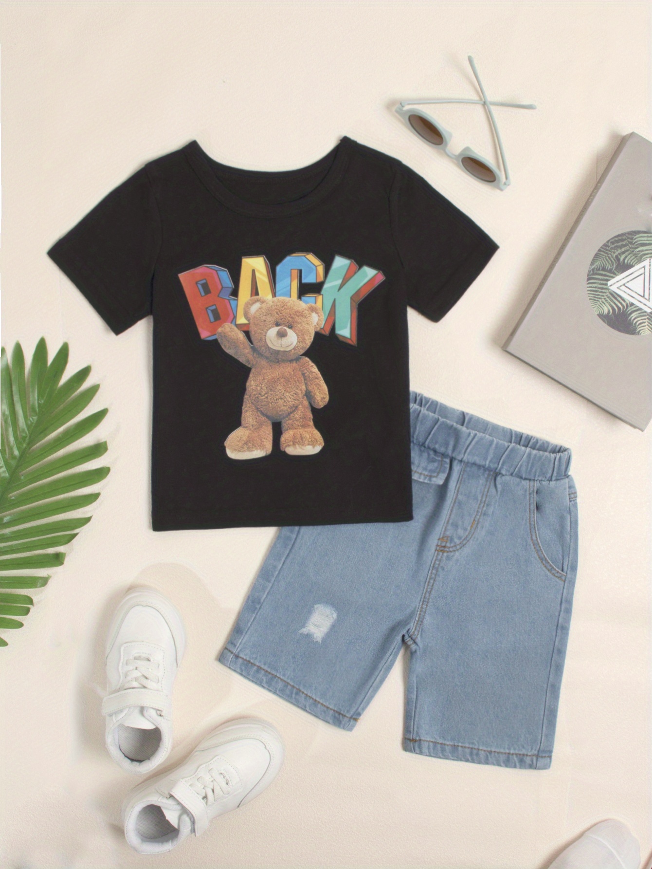 Boys "back" Bear Outfit Round Neck T shirt - Temu Australia