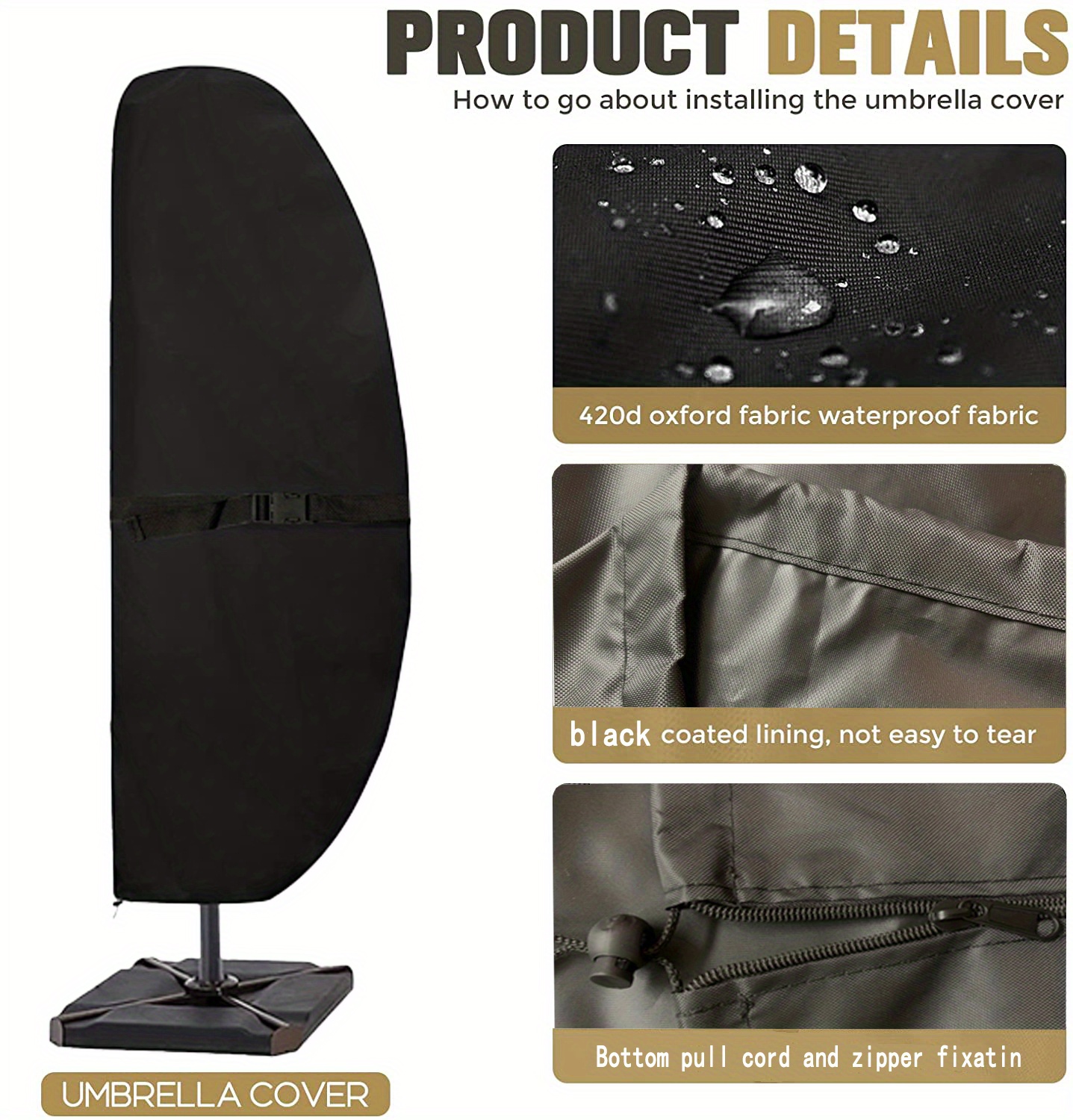 420d Oxford Cloth Patio Umbrella Cover Outdoor Waterproof - Temu