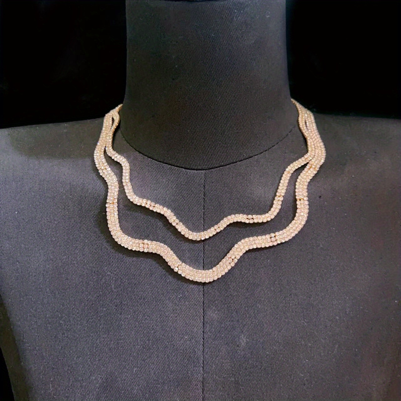 Sexy Rhinestone Necklace Wavy Collarbone Chain Female Neck - Temu