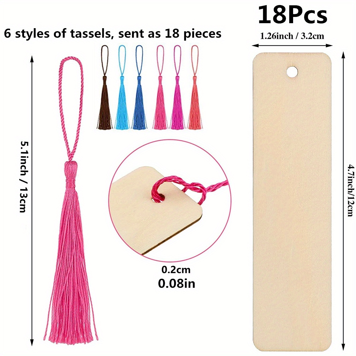 18pcs Diy Wood Bookmarks With Tassels Labels Artwork Gifts And Food ...