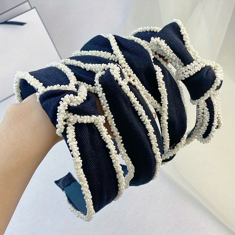 Cross Knotted Beaded Headband Simple Style Bow Headdress - Temu United ...