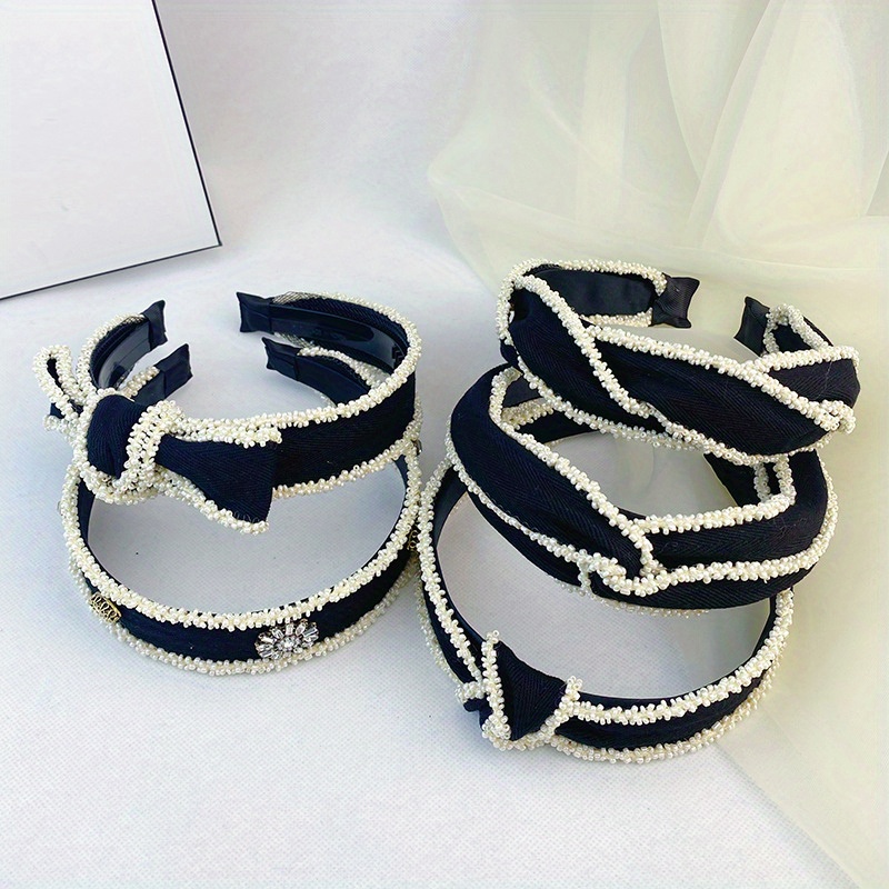 Cross Knotted Beaded Headband Simple Style Bow Headdress - Temu United ...