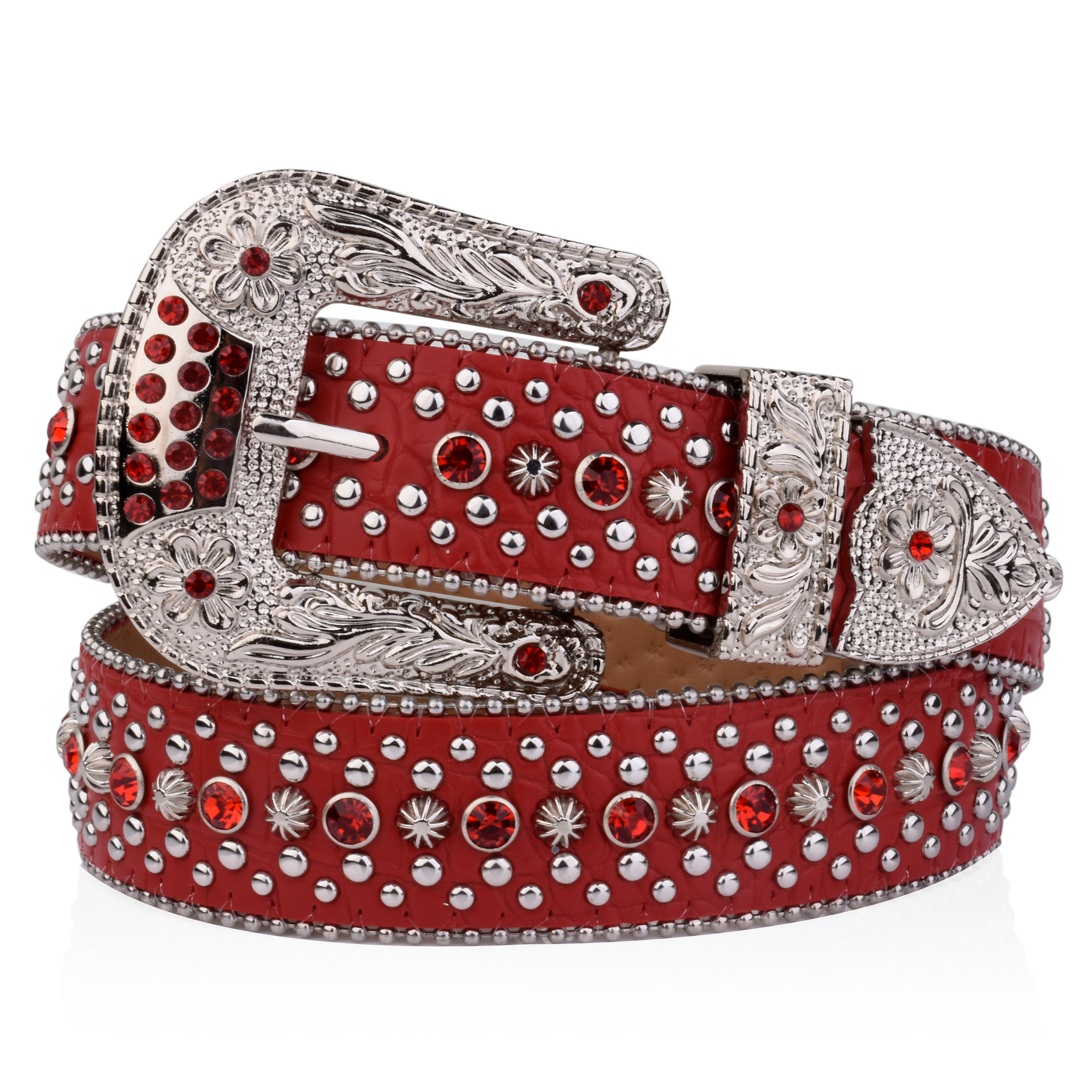 engraved le pu belt y2k red inlaid beads - {region_name}