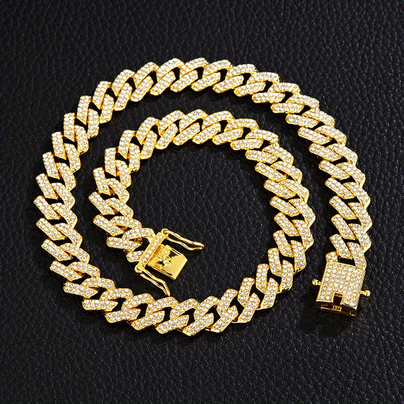 Iced Out Cuban Chain Rhinestone Necklace Rapper Stage Jewelry Gift For ...