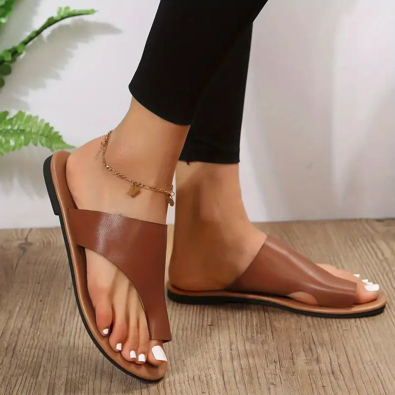 Flat Slides Women S Toe Loop Roman Style Open Toe Non Slip Temu New
