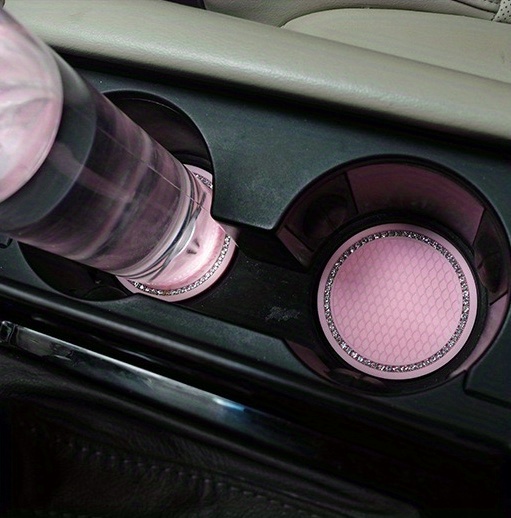 2pcs fit diamond inlaid silicone car coasters non slip round drink ...