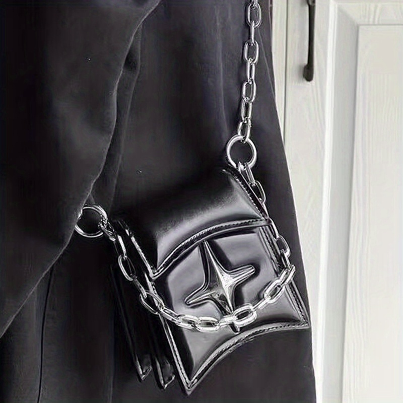 y2k dark small square shoulder bag metal star decor satchel - Temu ...