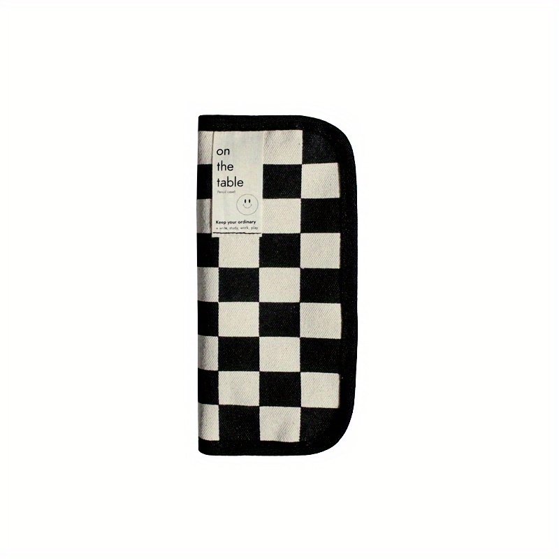 Checkerboard Grid Canvas Pencil Bag Simple Durable Multifunctional ...