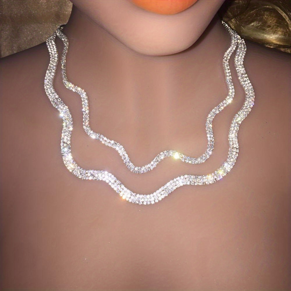 Sexy Rhinestone Necklace Wavy Collarbone Chain Female Neck - Temu