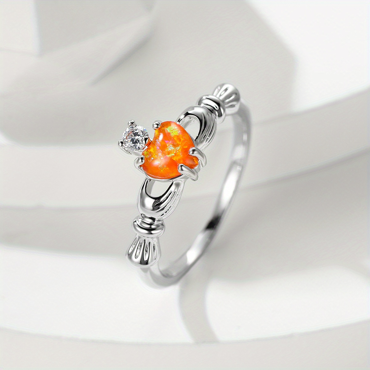 Inlaid Love Heart Opal Finger Ring Temperament Elegant - Temu United ...