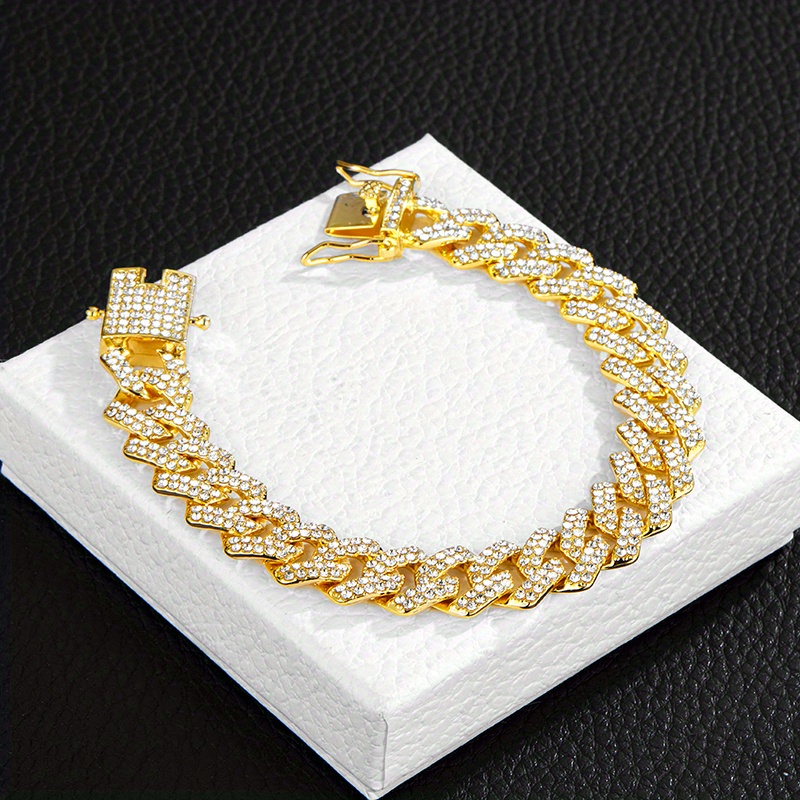 Iced Out Cuban Chain Rhinestone Necklace Rapper Stage Jewelry Gift For ...