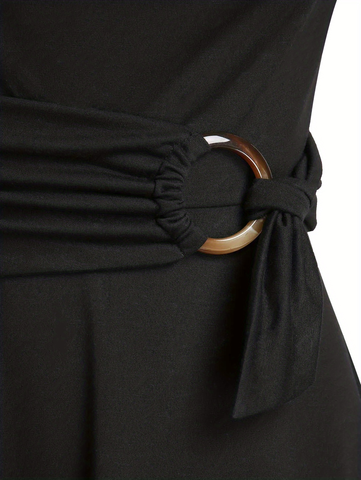 Solid Draped Drawstring Dress, Elegant V Neck Short Sleeve Pleated ...