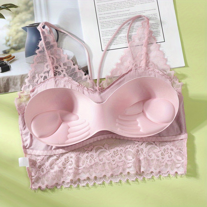 Floral Lace Wireless Bra Comfy Trim Bra Removable - Temu