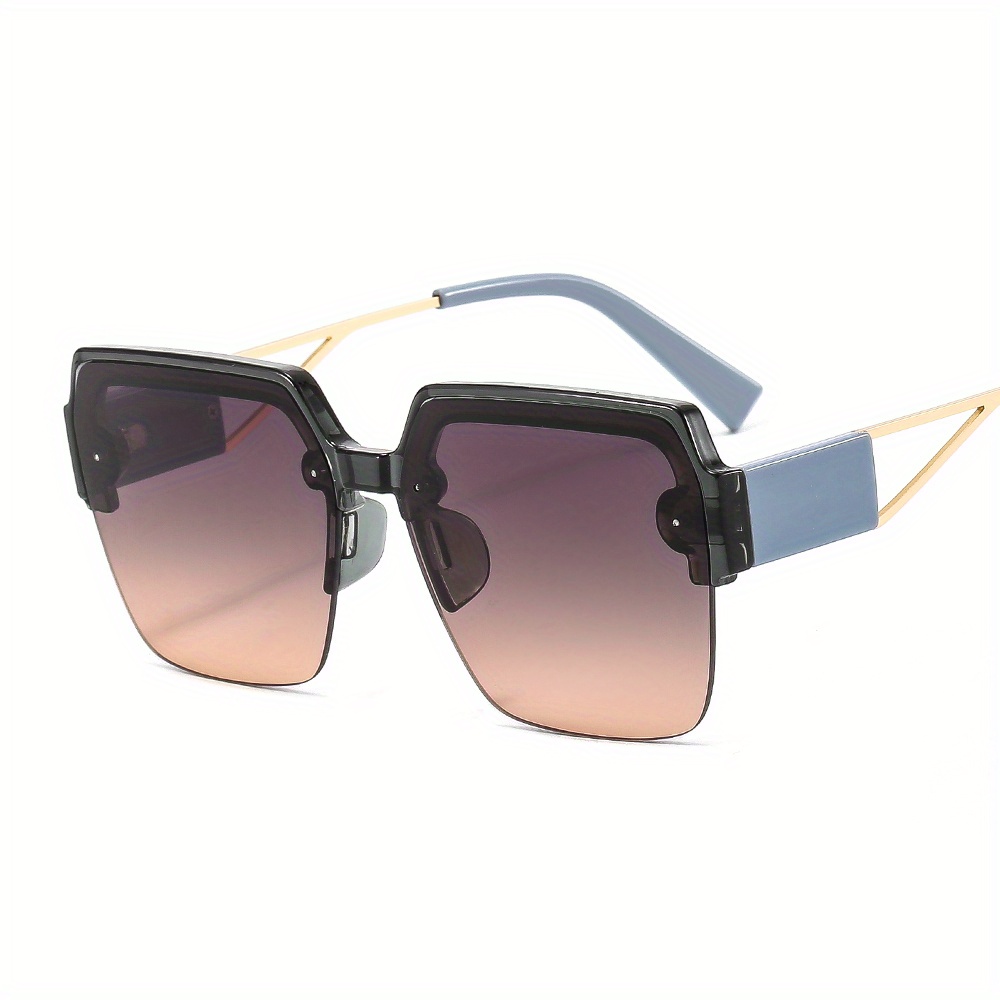 Oversized Square Frame Women Men Gradient Lens Semi Rimless - Temu
