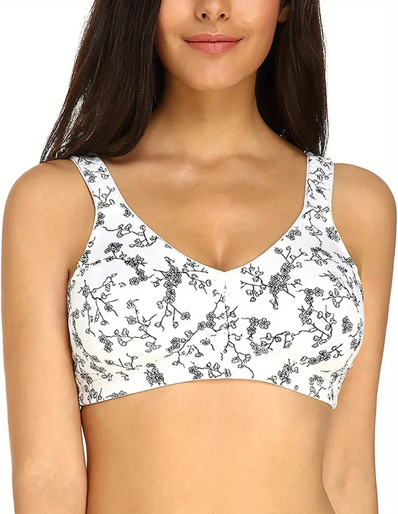 Floral Print Full Coverage Bra Comfy Soft Wireless Intimates Temu