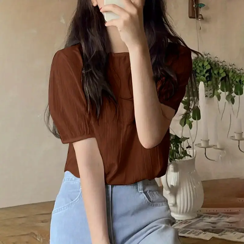 Solid Keyhole Blouse Casual Crew Neck Short Sleeve Versatile Temu Canada