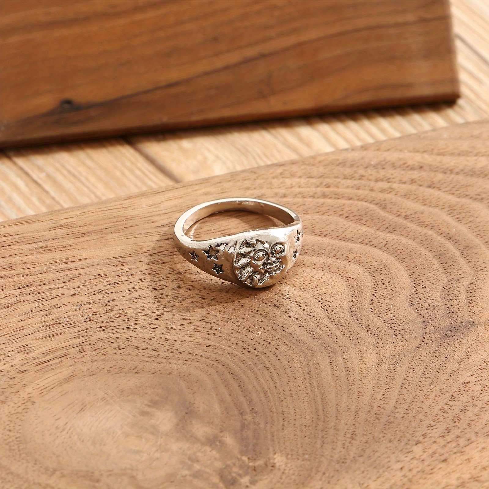 Gothic Retro Sun Moon Pattern Ring Bohemian Men's Ring - Temu New Zealand