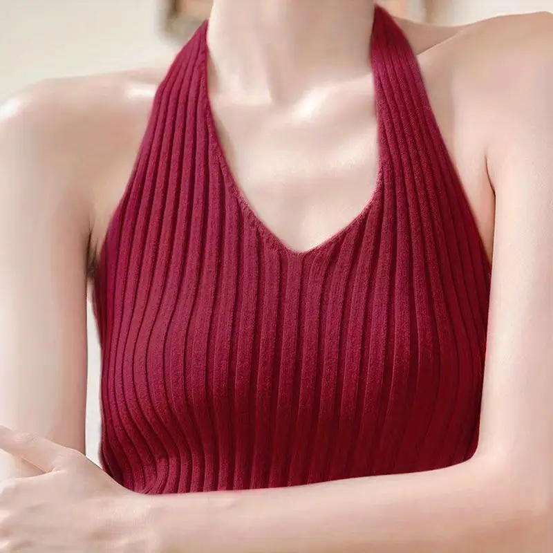 Valentines Day Knitted V Neck Halter Top Y2k Sexy Backless {region Name}
