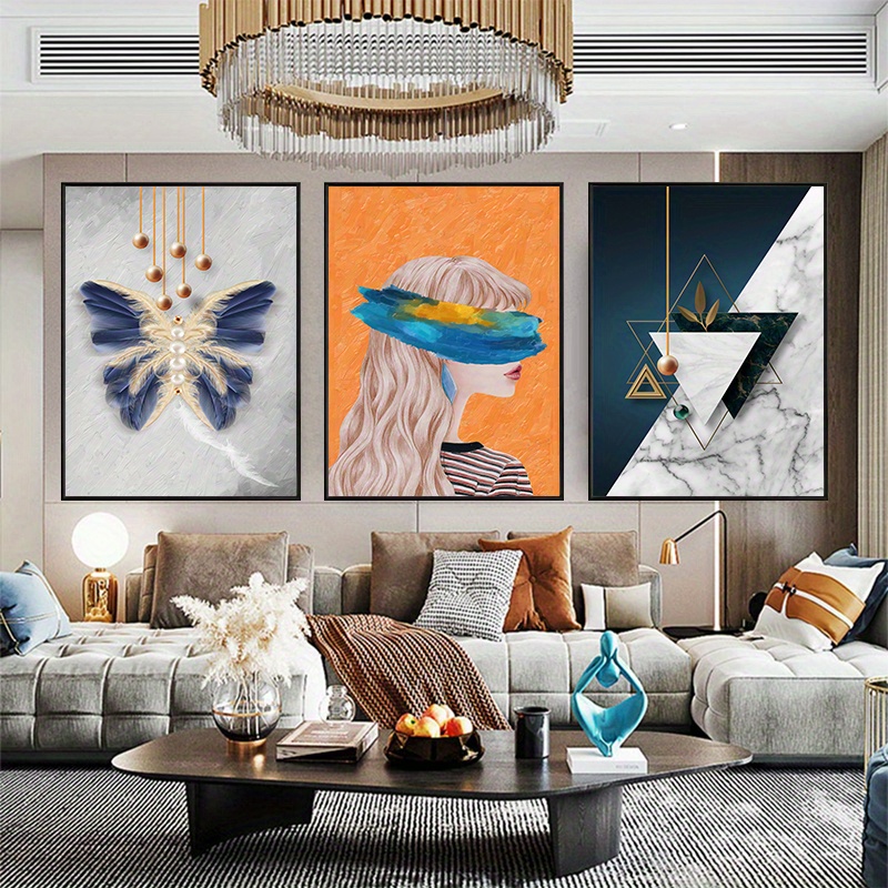 3pcs 23 6in 35 4in Modern Abstract Canvas Painting Decoration Butterfly ...