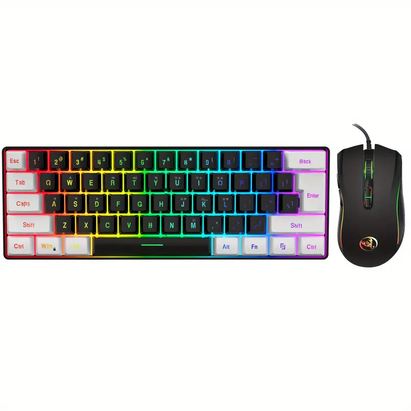 60 유선 게임용 키보드 및 마우스 콤보 숫자 패드 및 마우스 세트 61키 미니 백라이트 Usb Type Temu