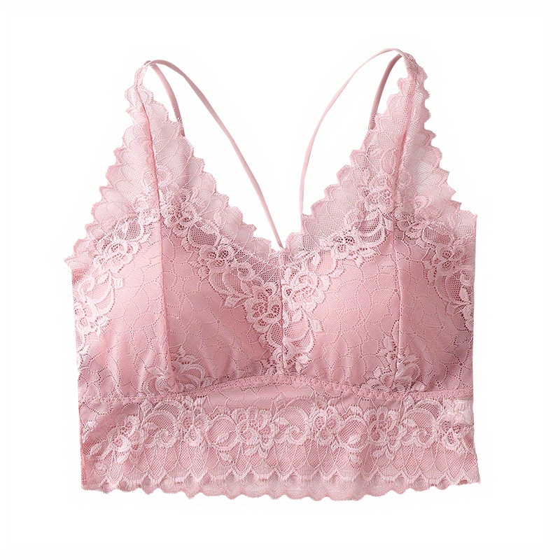 Floral Lace Wireless Bra Comfy Trim Bra Removable - Temu