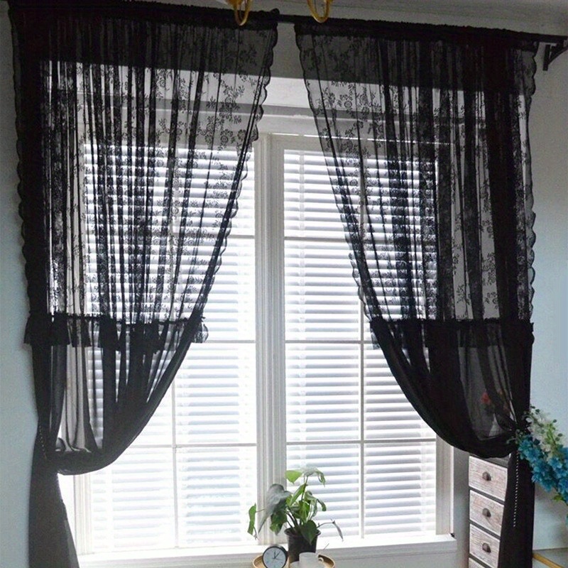 Black Rose Sheer Curtain Flower Rod Pocket Curtain - Temu Canada