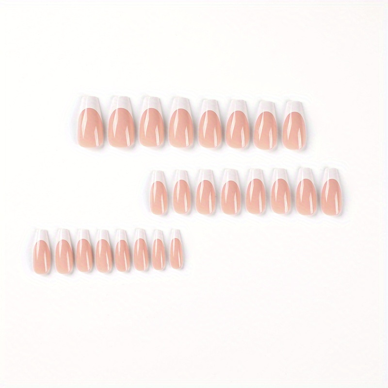 Nude White French Tip Press Nails Medium Long Coffin - Temu Australia