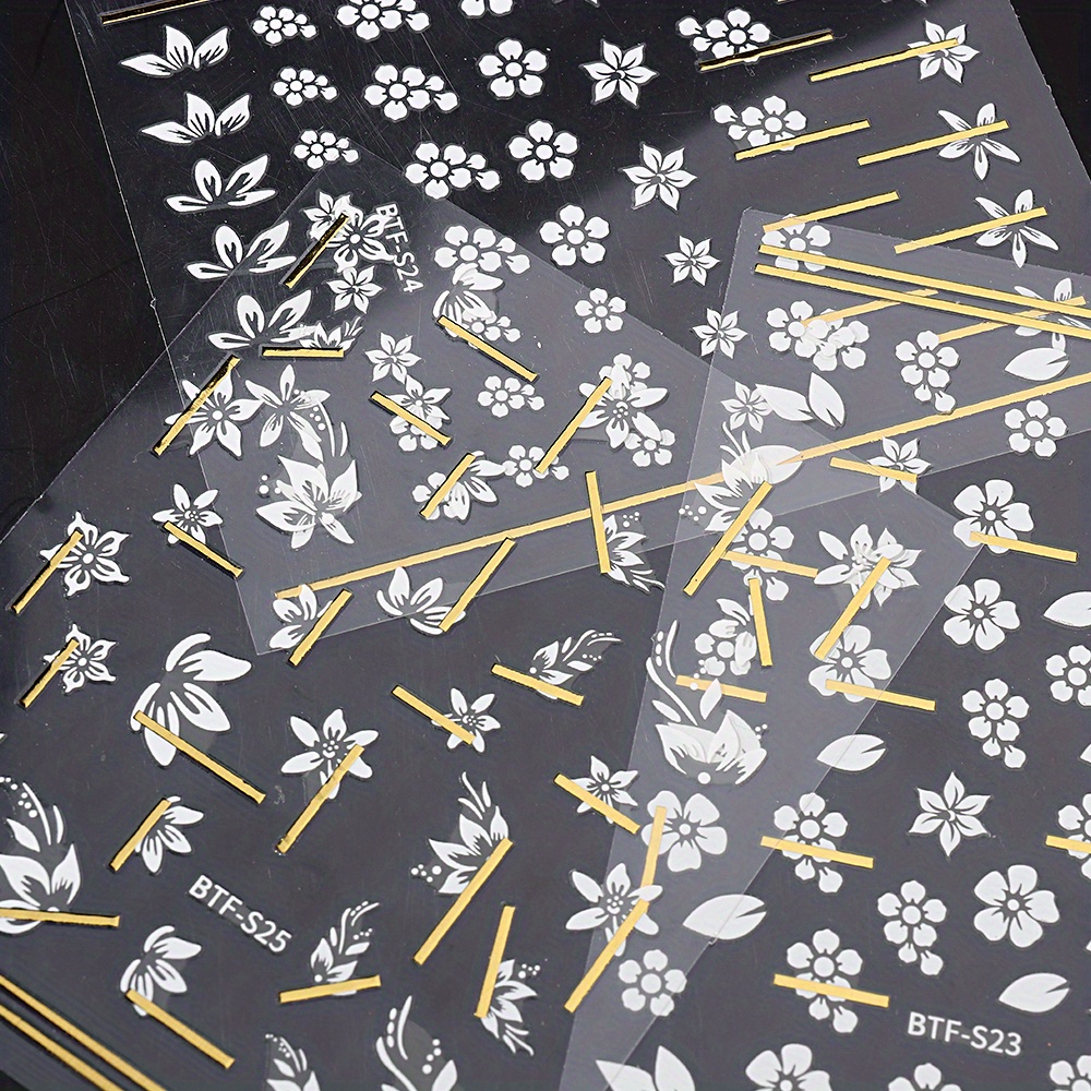 Spring Cherry Nail Art Stickers Golden Edge 3d Self - Temu United Kingdom