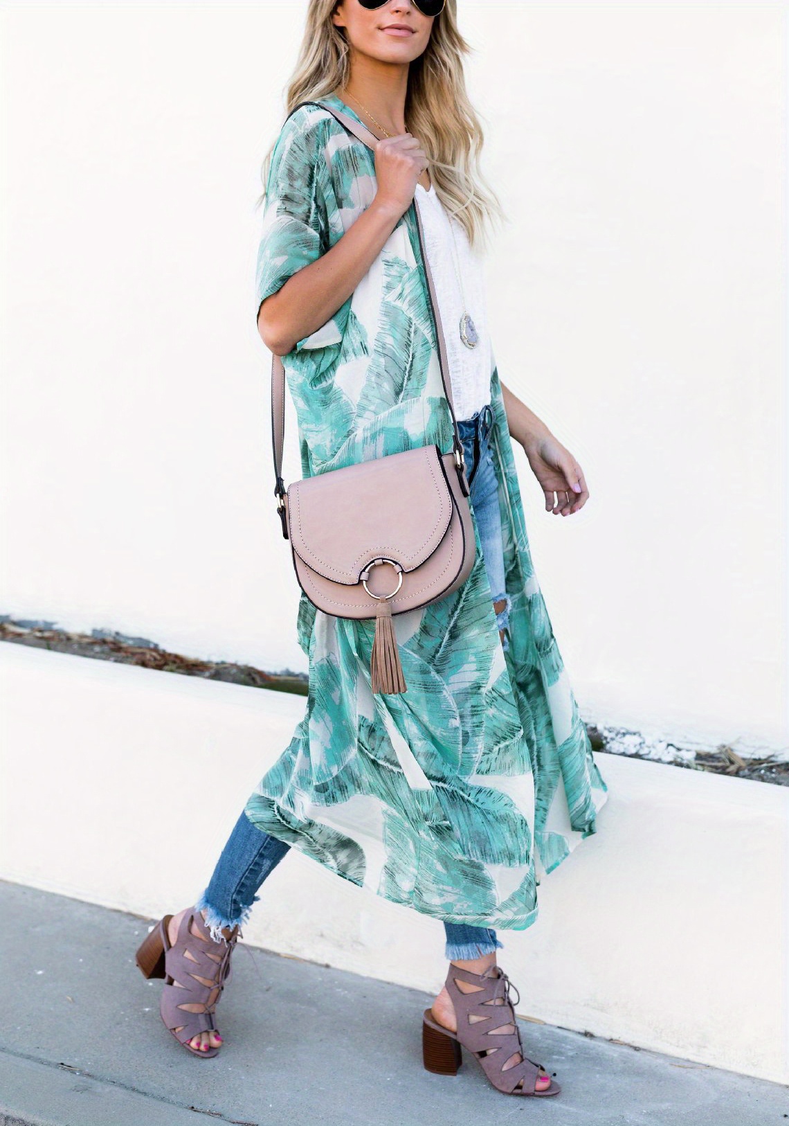 Leaf Print V Neck V Neck Half Sleeves Loose Fit - Temu Australia